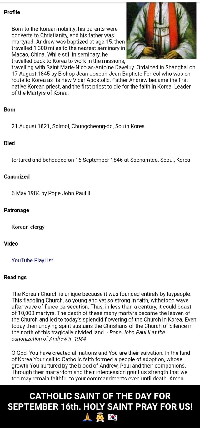 Profile Born to the Korean nobility; his parents were converts to ...