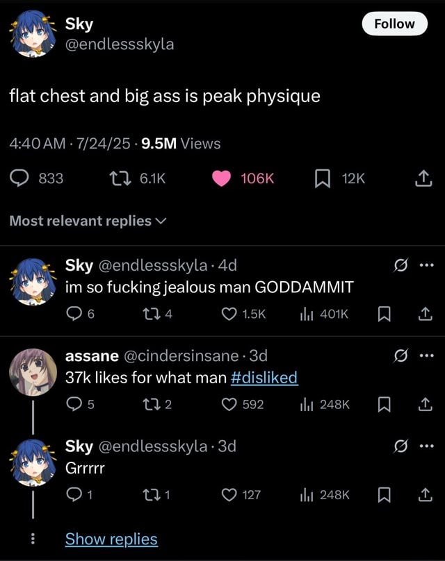 Sky flat chest and big ass is peak physique AM - -9.5M Views 833 Most ...