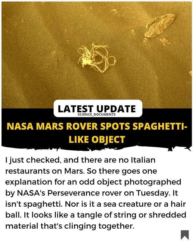 LATEST UPDATE NASA MARS ROVER SPOTS SPAGHETTI- LIKE OBJECT I just ...