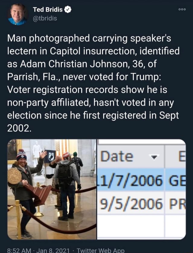 Ted Bridis Man photographed carrying speaker's lectern in Capitol ...