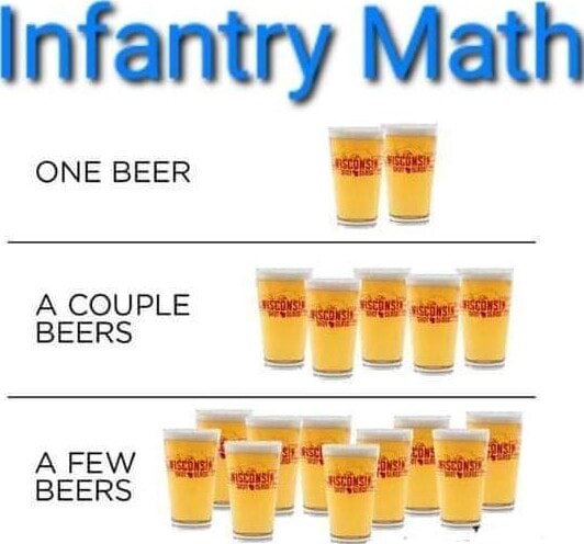 Infantry Math ONE BEER A COUPLE BEERS A FEW BEERS - iFunny