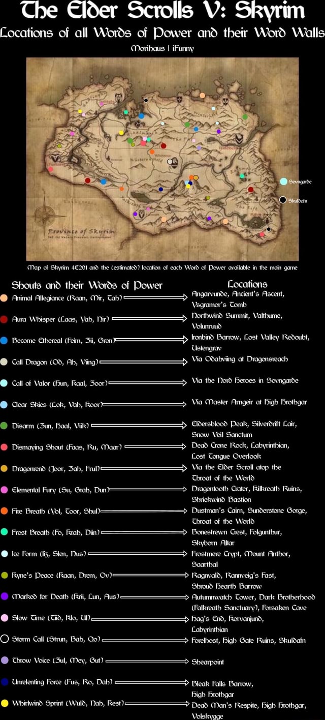 Che Scrolls V: Skyrim Locations of all Words of Dower and their Word ...
