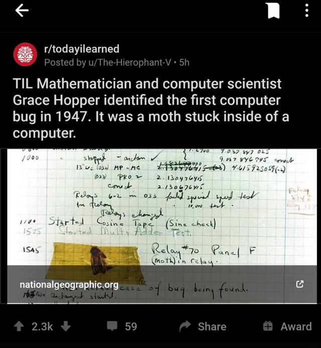 Ate TIL Mathematician and computer scientist Grace Hopper identified ...