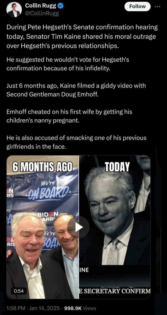 Collin Rugg @ During Pete Hegseth's Senate confirmation hearing today ...