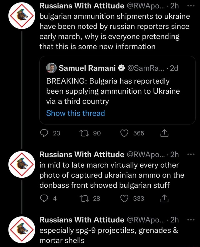 Russians With Attitude @RWApo... bulgarian ammunition shipments to ...