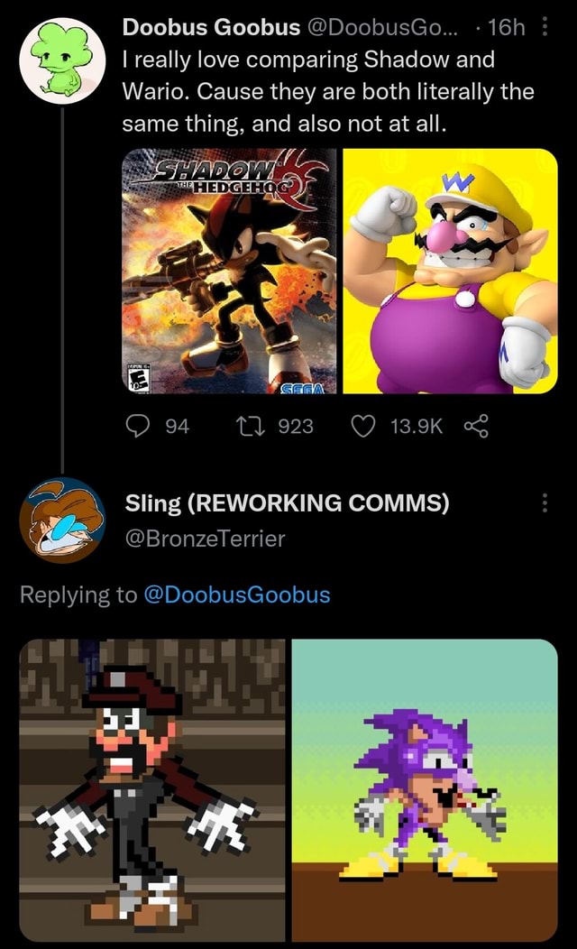 Doobus Goobus @DoobusGo... - I really love comparing Shadow and Wario ...