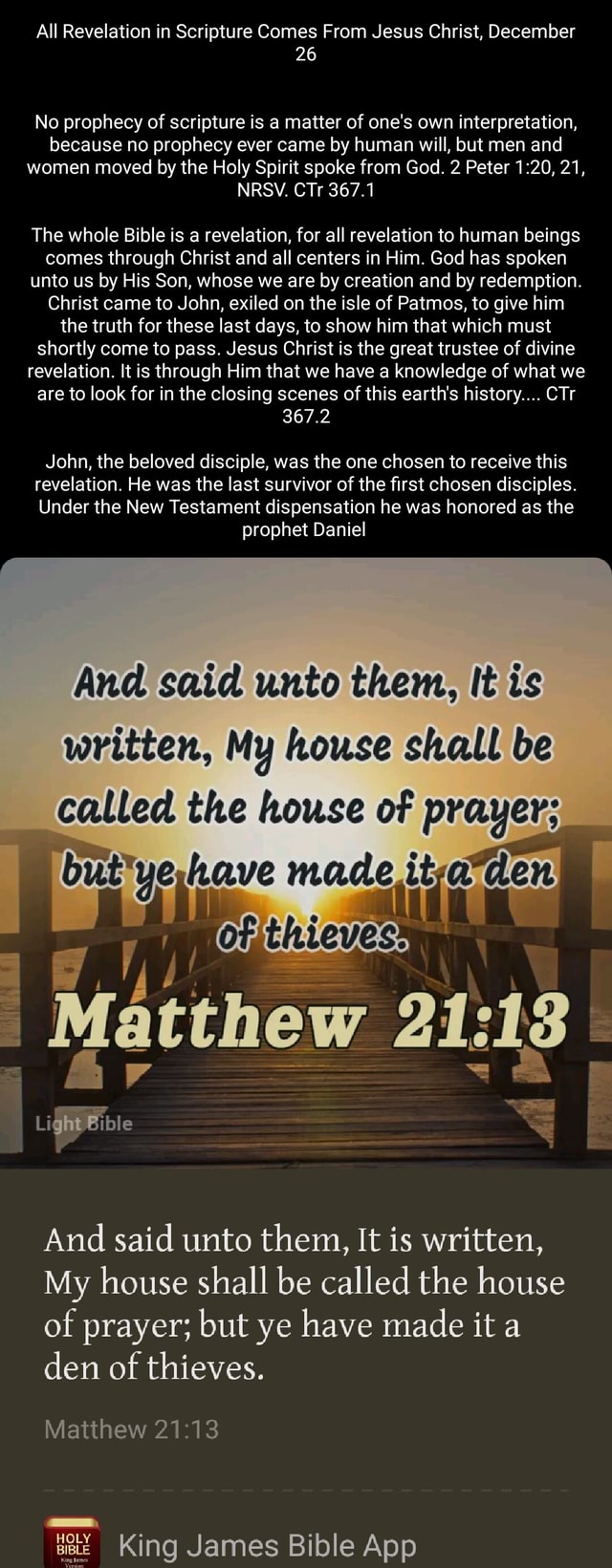 All Revelation in Scripture Comes From Jesus Christ, December 26 No ...