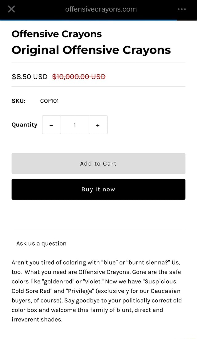 Offensive Crayons Original Offensive Crayons $8.50 USD $10;000-00-USD ...