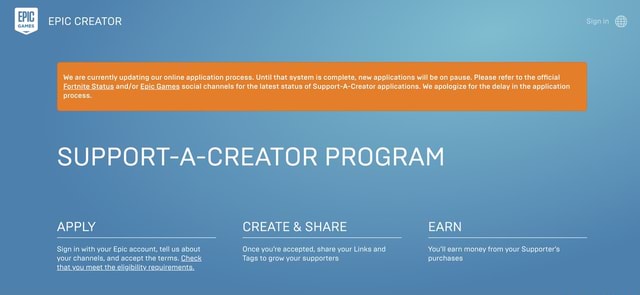 EPIC CREATOR Signin We are currently updating our online application ...