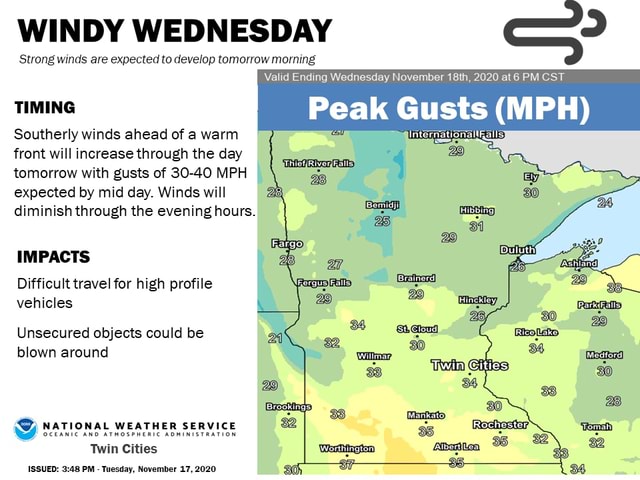 WINDY Strong winds are WEDNESDAY expected to develop tomorrow morning ...
