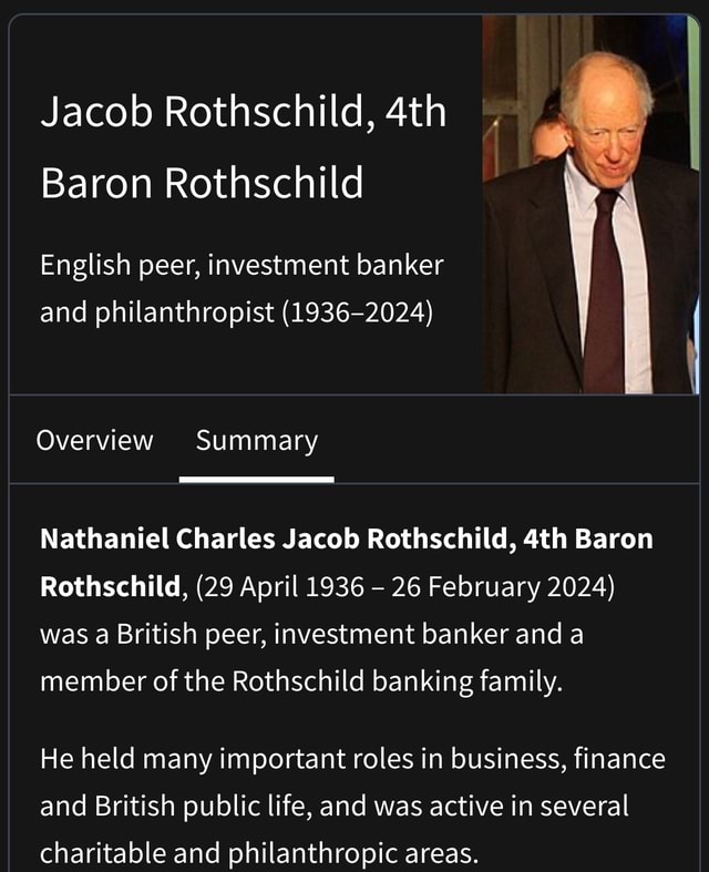 Jacob Rothschild, Baron Rothschild English peer, investment banker and ...