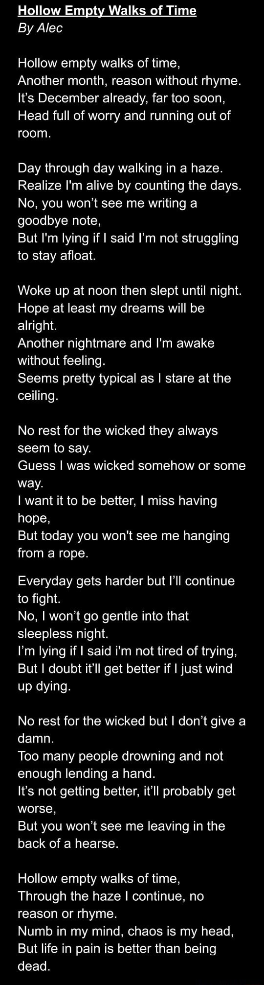 Hollow Hollow Empty Walks of Time By Alec Hollow empty walks of time ...