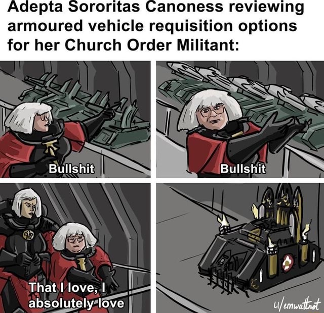 Adepta Sororitas Canoness reviewing armoured vehicle requisition ...