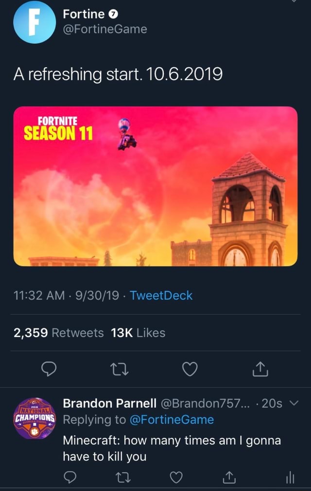 A refreshing start.10.6.2019 11:32 AM 9/30/19 TweetDeck Brandon Parnell ...