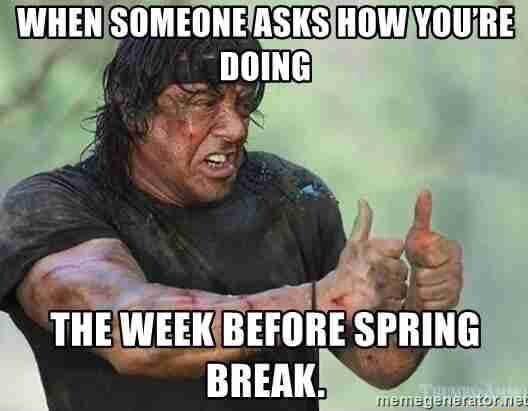 WHEN SOMEQNE ASKS HOW YOU'RE BOING THE WEEK BEFORE SPRING BREAK ...
