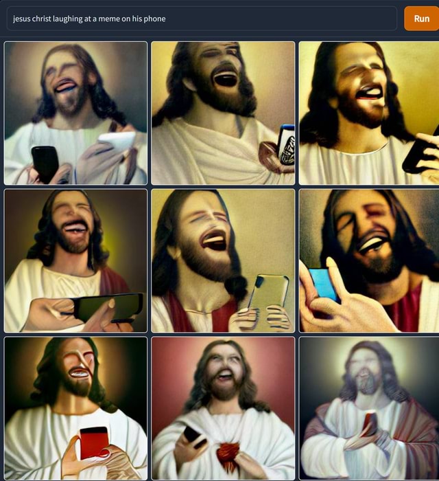 Jesus christ laughing at a meme on his phone Run - iFunny