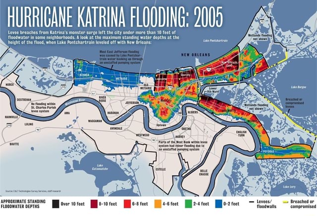 HURRICANE KATRINA FLOODING: 2005 Lake Pontchartrain Levee breaches from ...