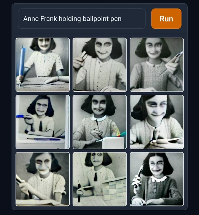 Anne Frank holding ballpoint pen Run - iFunny
