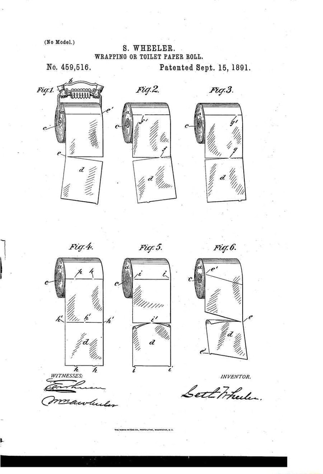The original patent from 1891 for a toilet paper roll actually shows ...