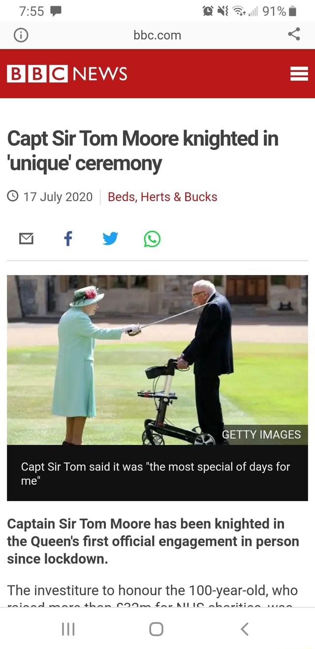 EIES NEwS = Capt Sir Tom Moore knighted in 'unique' ceremony 17 July ...