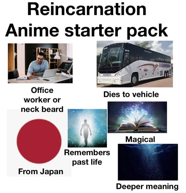 Reincarnation Anime starter pack Office worker or neck beard Dies to ...