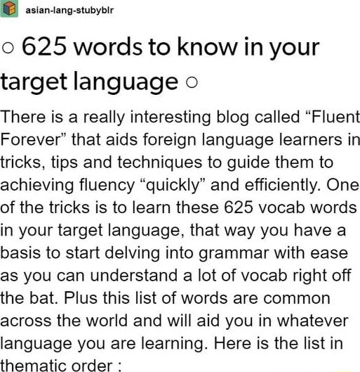 625 words to know in your target language There is a really interesting ...