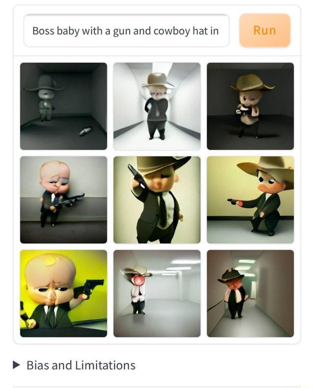 Boss baby with a gun and cowboy hat in Bias and Limitations - iFunny