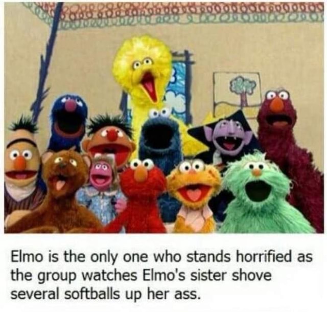 Elmo is the only one who stands horrified as the group watches Elmo's ...