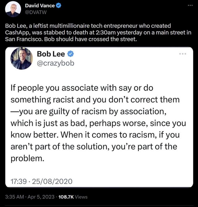 A David Vance VAT @ Bob Lee, a leftist multimillionaire tech ...