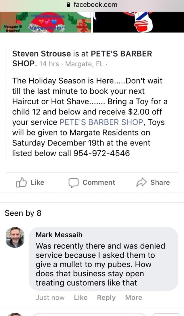 Steven SHOP. Strouse is at PETE'S S BARBER SHOP. 14 hrs - argate, FL ...