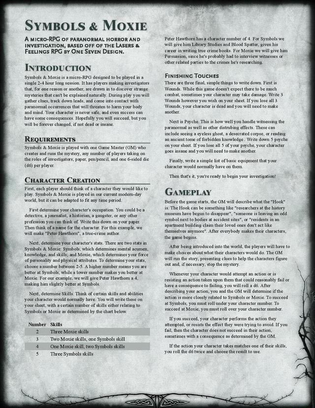SYMBOLS & MOXIE A MIcRO-RPG OF PARANORMAL HORROR AND INVESTIGATION ...