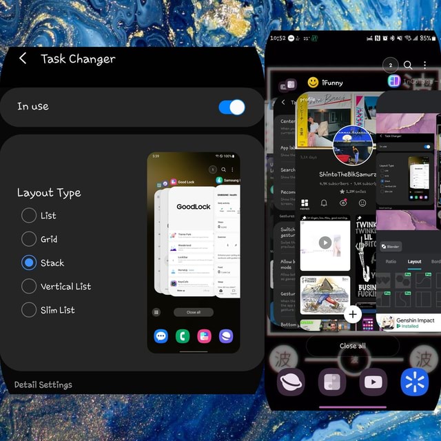 Task Changer In use Layout Type List Grid Stack C) Vertical List Slim ...