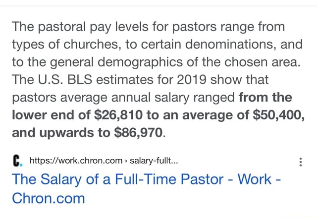 The pastoral pay levels for pastors range from types of churches, to ...