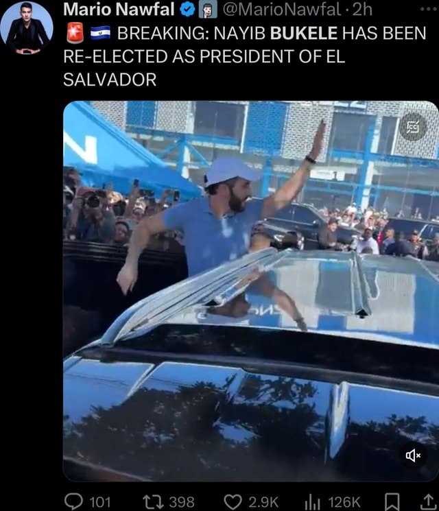 Mario Nawfal @MarioNawfal BREAKING: NAYIB BUKELE HAS BEEN RE-ELECTED AS ...