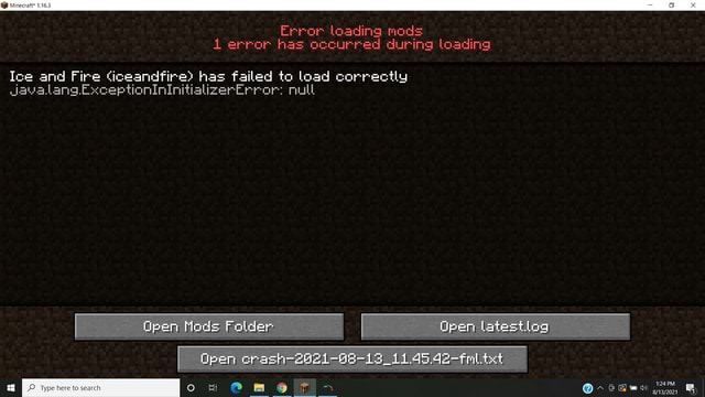 Error loading mads error has occurred during loading Minecraft* 1.163 Ice and Fire ticeandtires ...