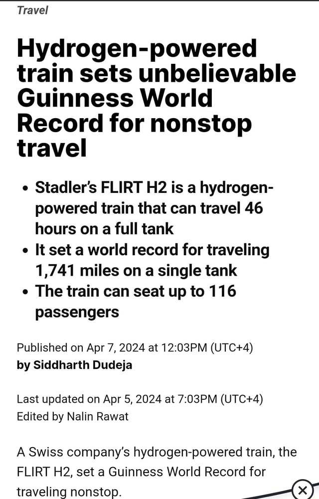 Travel Hydrogen-powered train sets unbelievable Guinness World Record ...