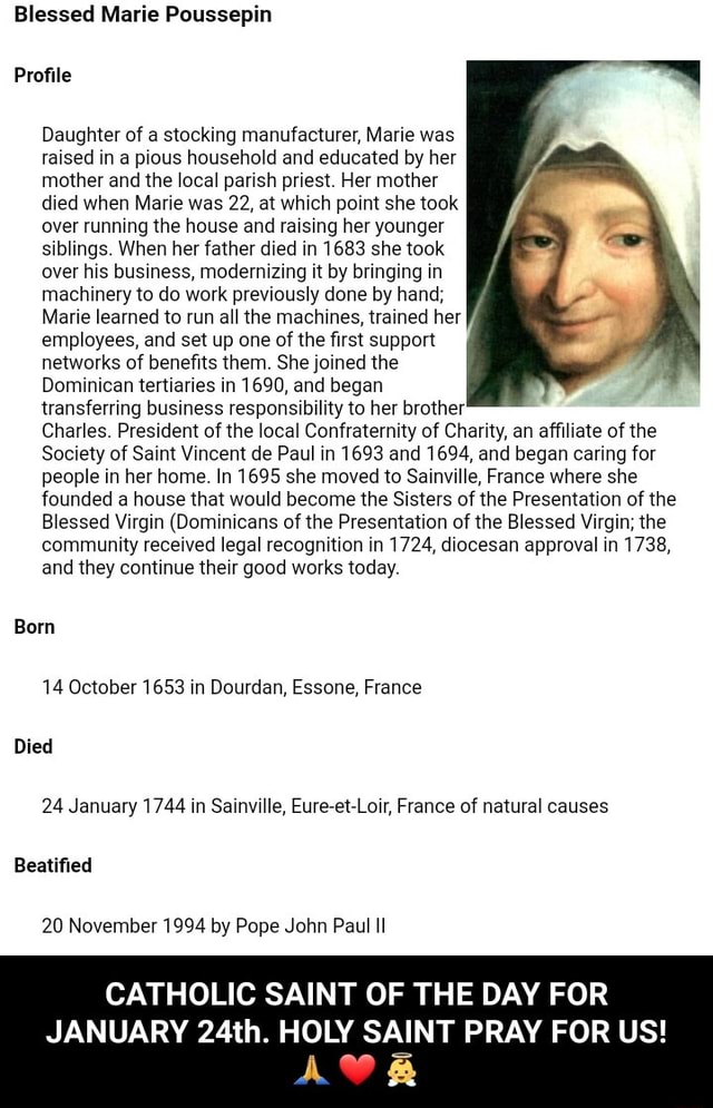 Blessed Marie Poussepin Profile Daughter of a stocking manufacturer ...