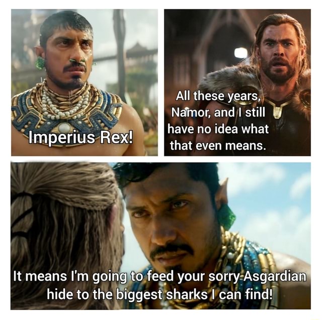 All these years, Namor, and still have no idea what that even means. Imperius Rex! It means I'm ...