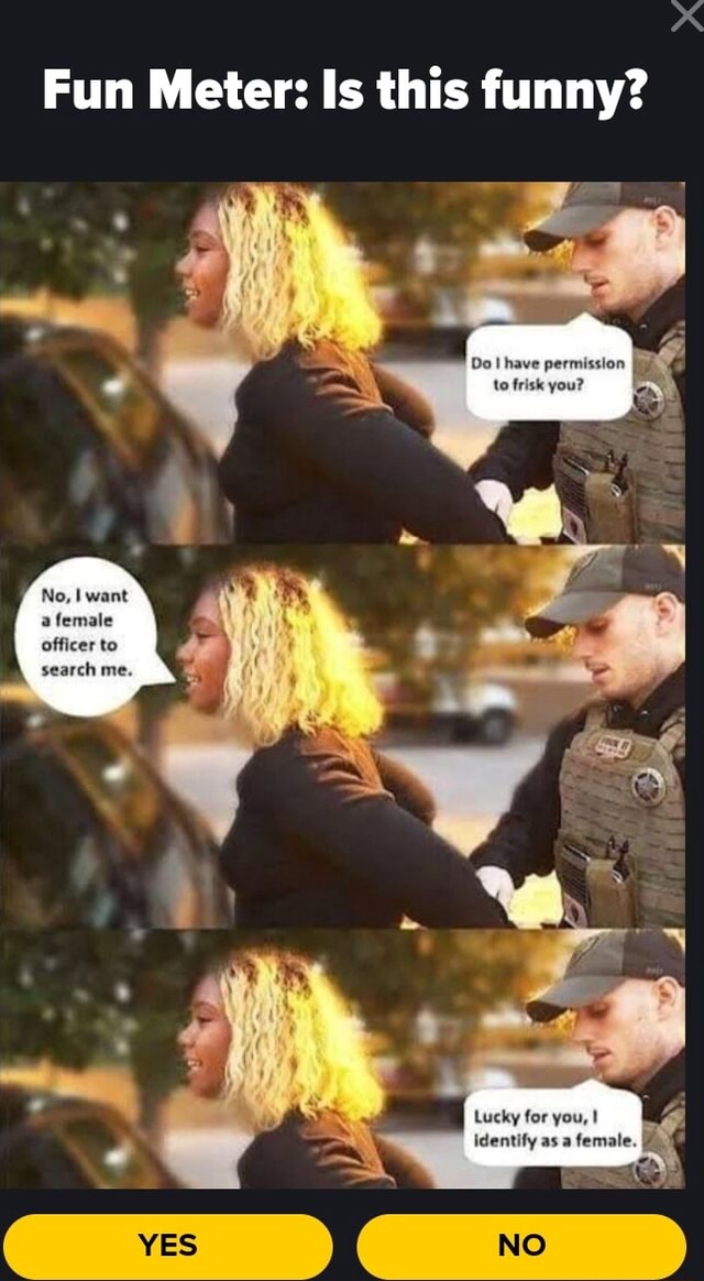 Fun Meter: Is this funny? DoI have permission to frisk you? No, I want ...