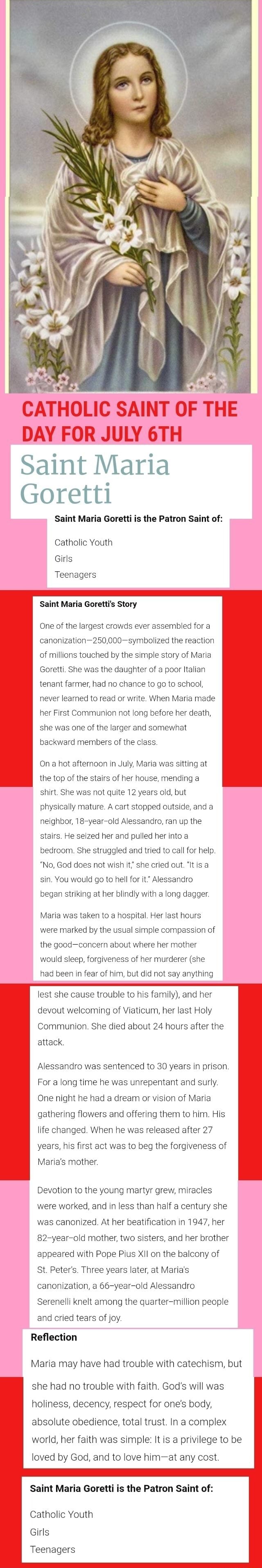 CATHOLIC SAINT OF THE DAY FOR JULY Saint Maria Goretti Saint Maria ...