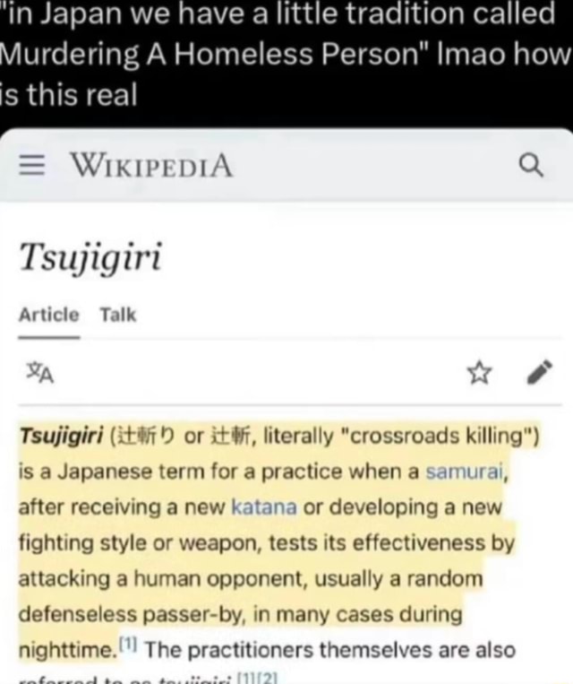 'In Japan we have little tradition called Murdering A Homeless Person ...