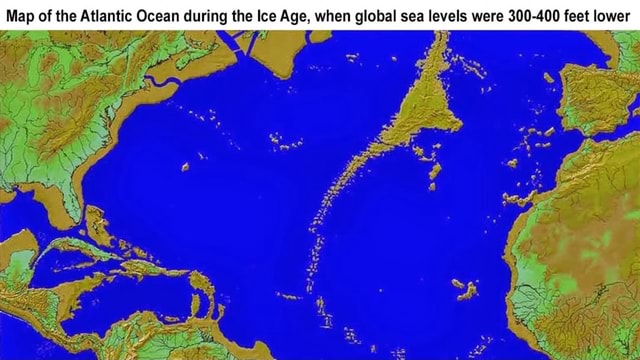 Map of the Atlantic Ocean during the Ice Age, when global sea levels ...