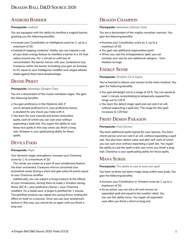 Dragon Ball D&D Source 2020: Feats [V2.0] - DRAGON BALL SOURCE 2020 ...