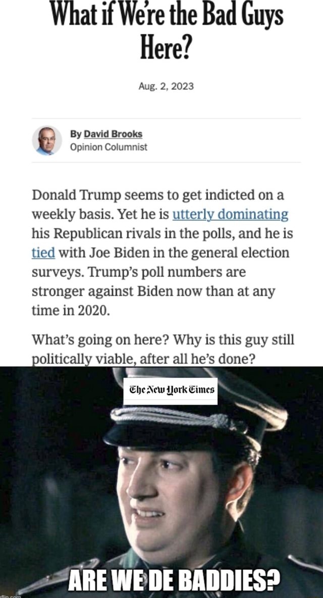 What if Were the Bad Guys Here? Aug. 2, 2023 By David Brooks Opinion ...