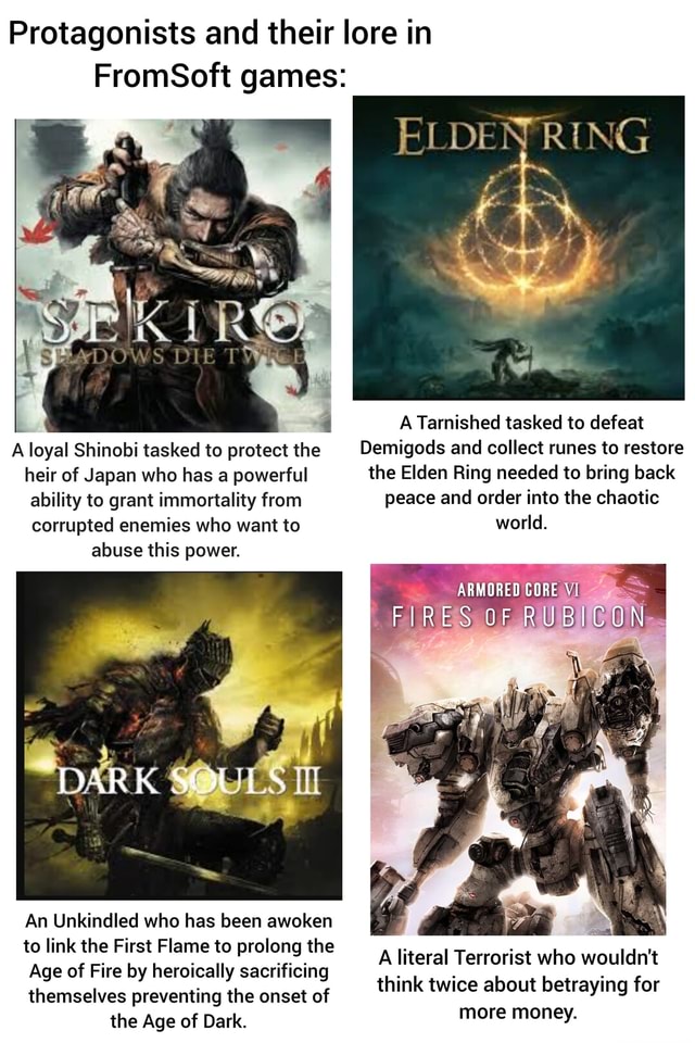 Protagonists and their lore in FromSoft games: EN RING IRE A Tarnished ...