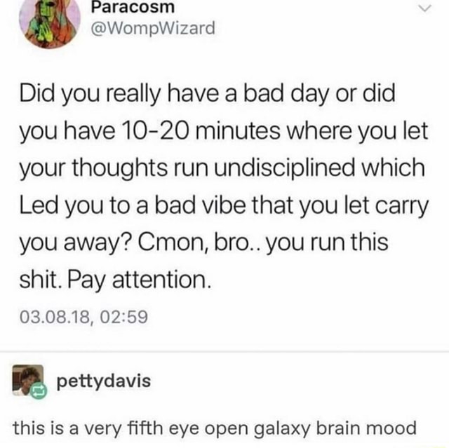 Paracosm Did you really have a bad day or did you have 10-20 minutes ...