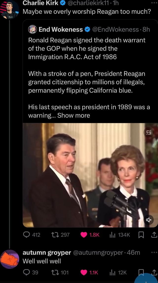 Charlie Kirk @charliekirk11-1h Maybe we overly worship Reagan too much ...