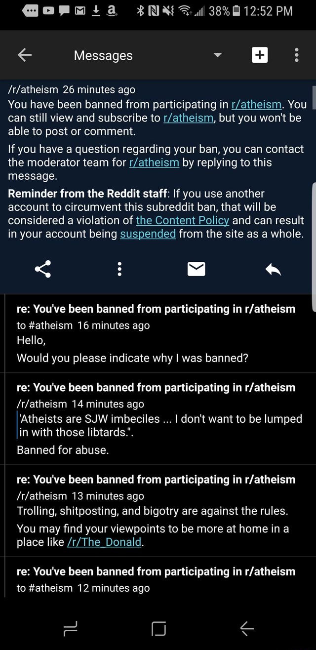 PM Messages 26 minutes ago You have been banned from participating in ...