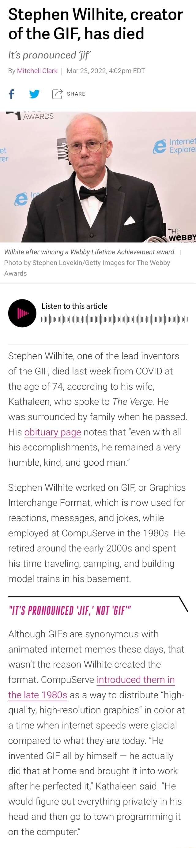 Stephen Wilhite, creator of the GIF, has died It's pronounced jif By ...
