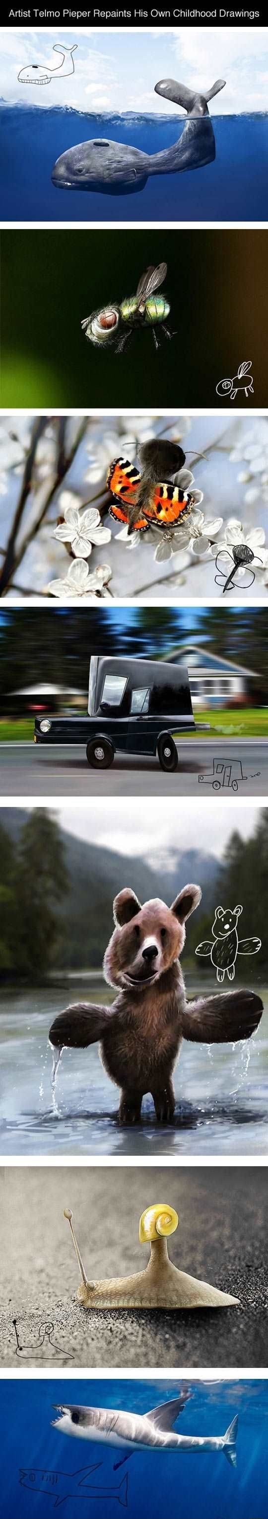 Artist Telmo Pieper Repaints His Own Childhood Drawings - iFunny